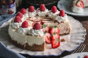 Keto Cheesecake with Raspberry Swirl - Low Carb Maven